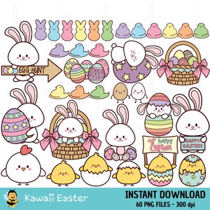 Kawaii Easter Clipart, Cute Easter Bunny Clipart, Cute Easter Chicks ...