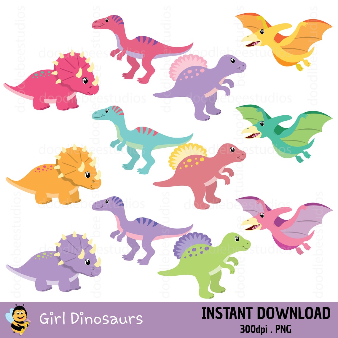 Girl Dinosaur Clipart Dinosaur Clipart Cute Dinosaur Clip - Etsy