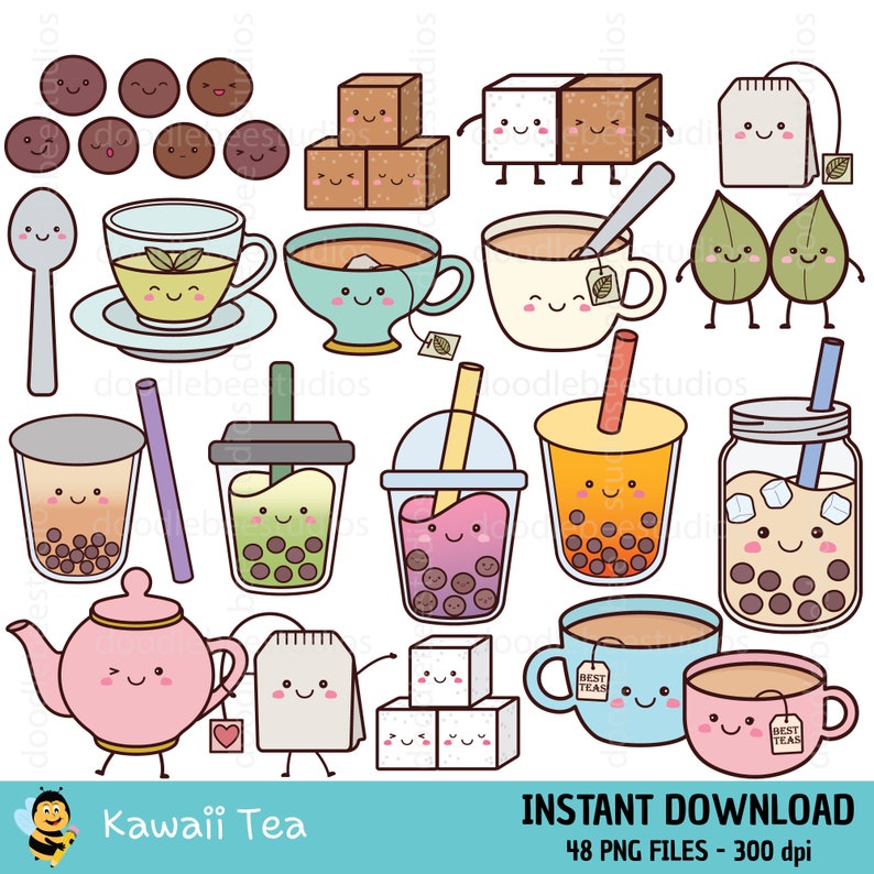 Kawaii Bubble Tea Clipart, süße Tee Clipart, Boba Clipart, süße ...