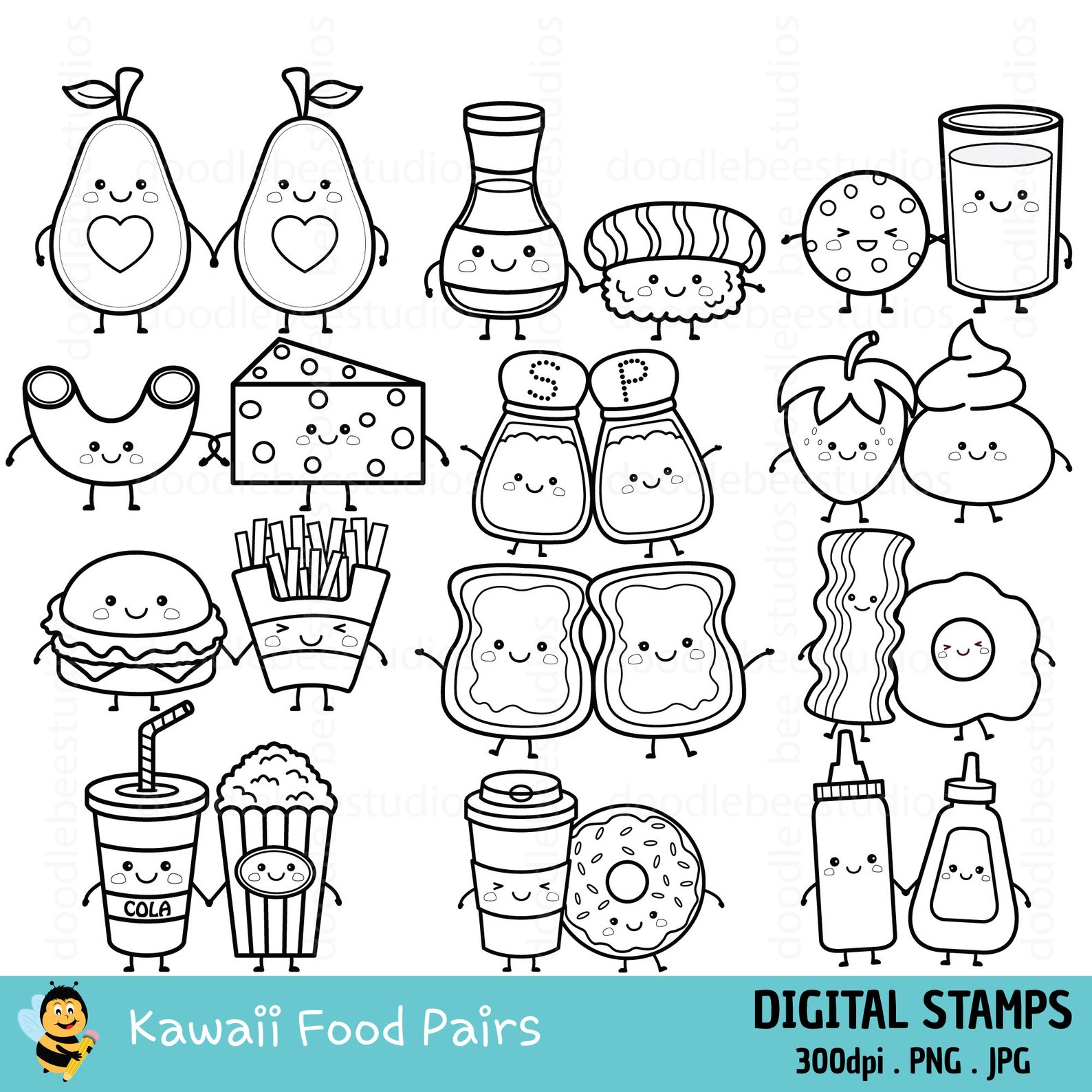 Valentine's Day Food Pairs Clipart Kawaii Food Pairs | Etsy