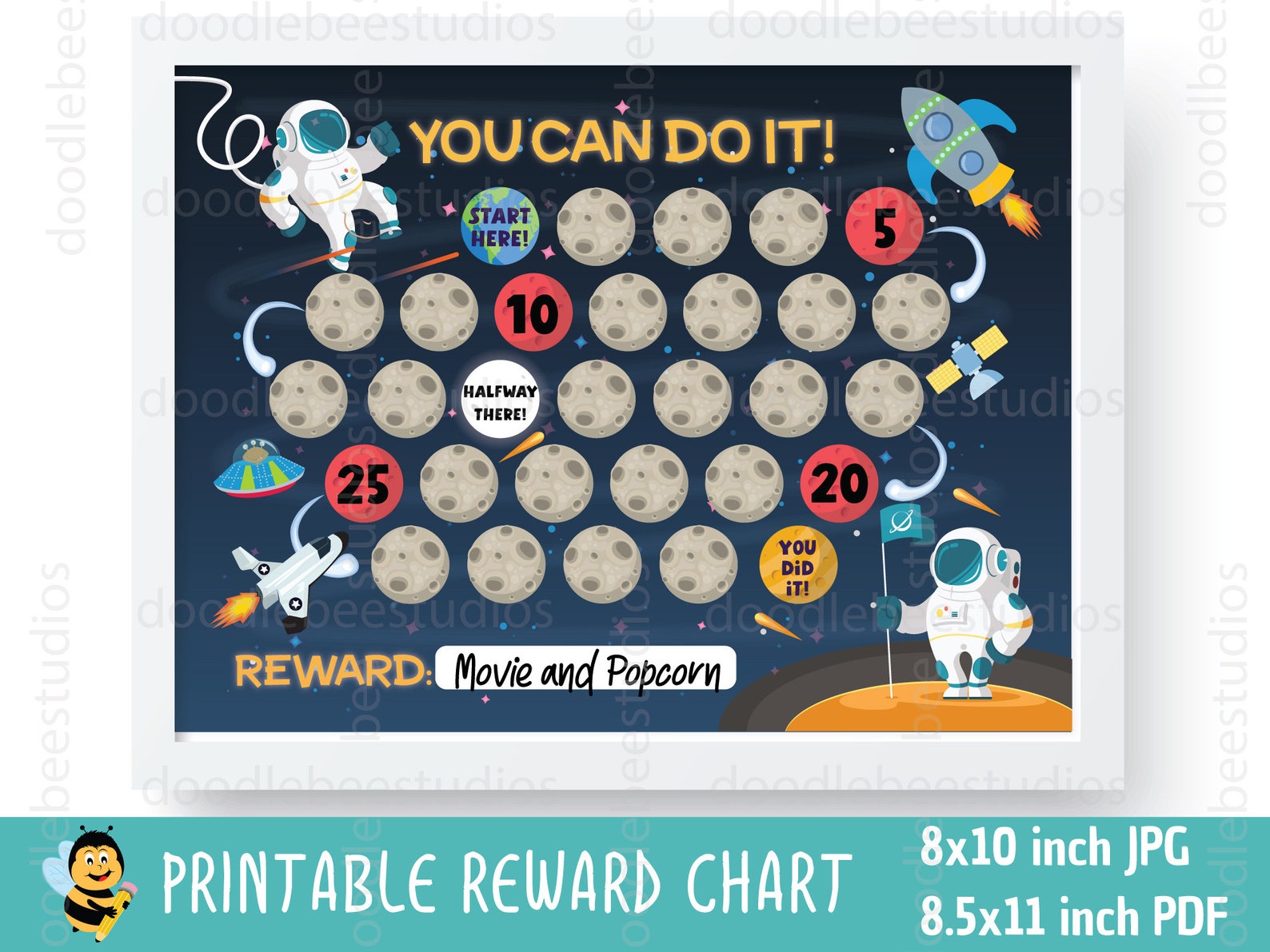 Printable Outer Space Reward Chart Cute Reward Chart Kids | Etsy