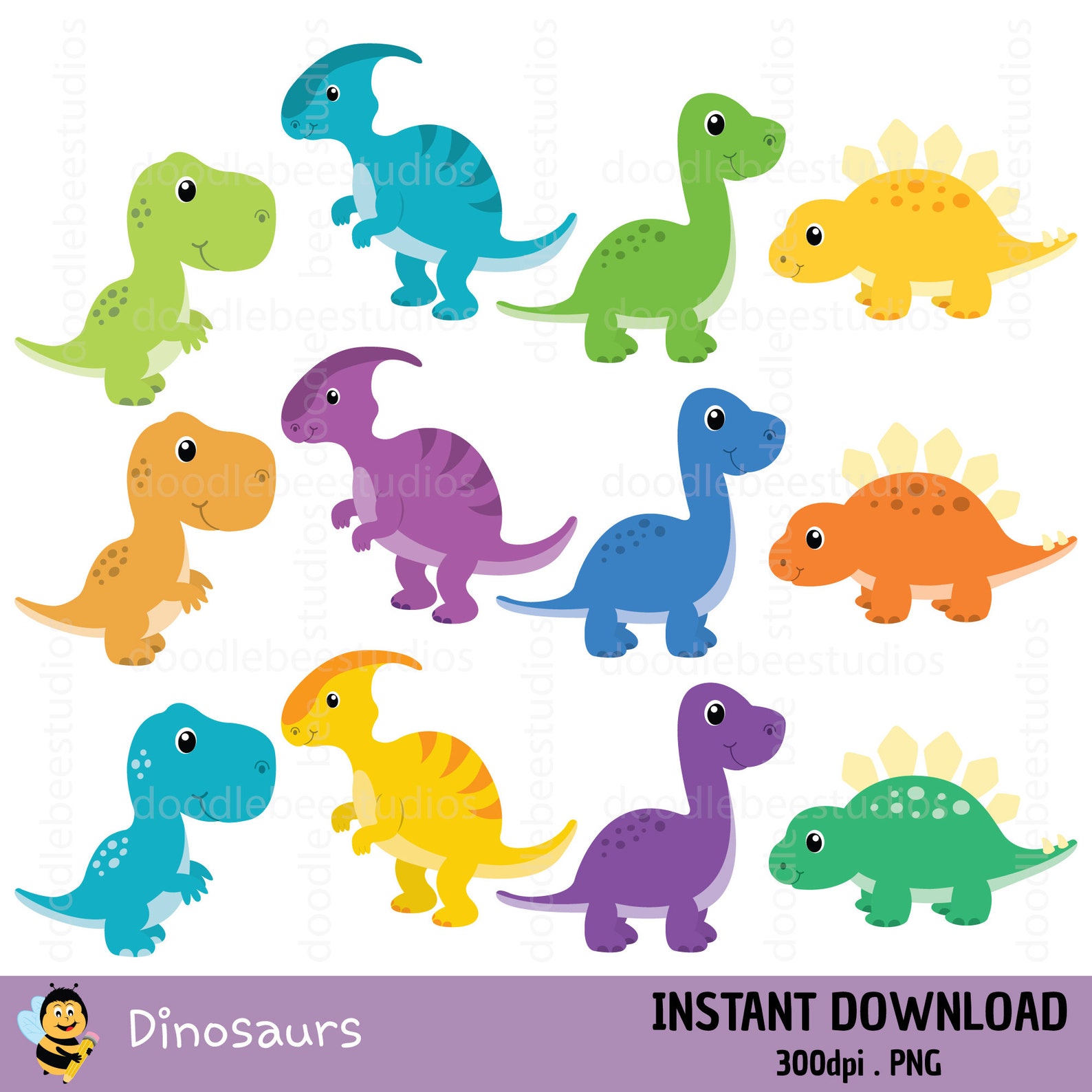 Dinosaur Clipart Cute Dinosaurs Dinosaurs Clipart Dinosaur - Etsy