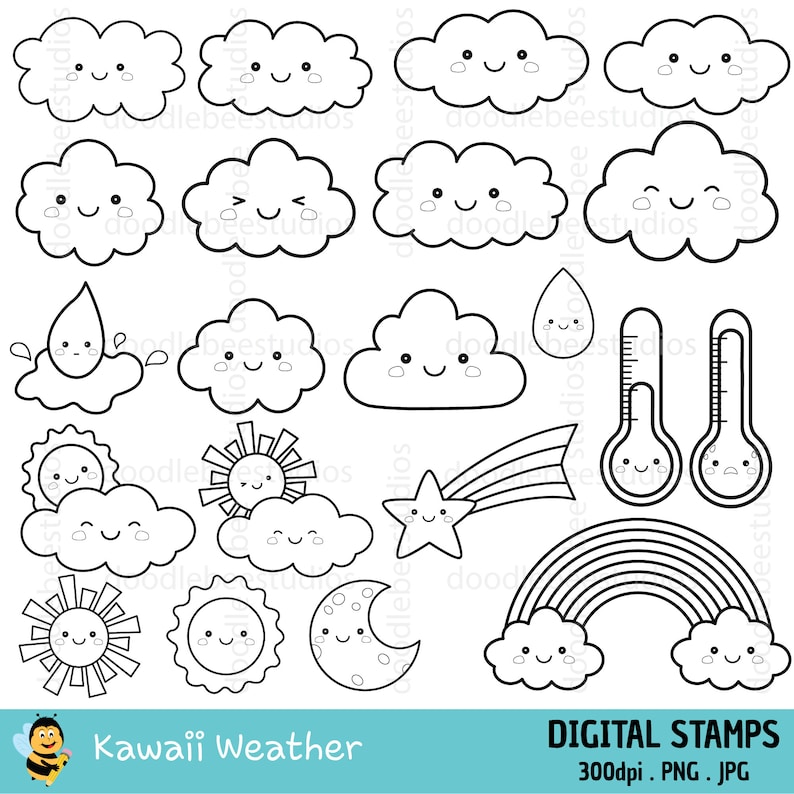Kawaii Weather Clipart, Kawaii Weather Digital Stamps, Cute Weather ...