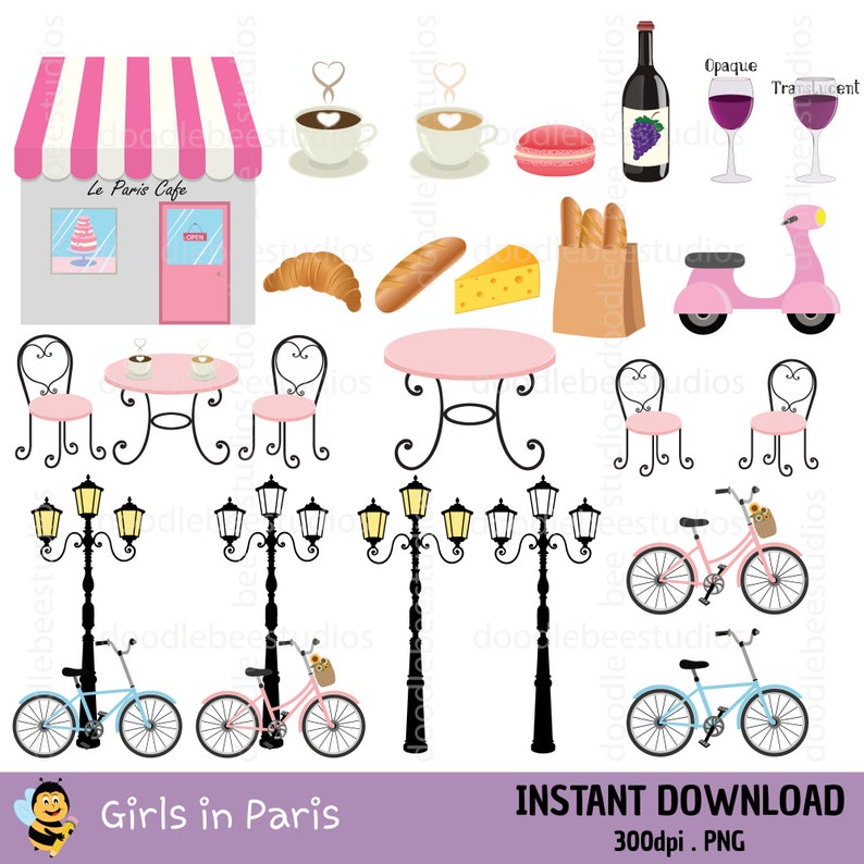 Paris Clipart Pink Paris Clip Art Travel Clipart Paris - Etsy
