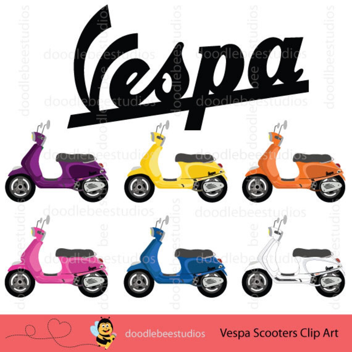 Vespa Clipart, Vespa Scooter ClipArt, Motorroller ClipArt, Motorroller ...
