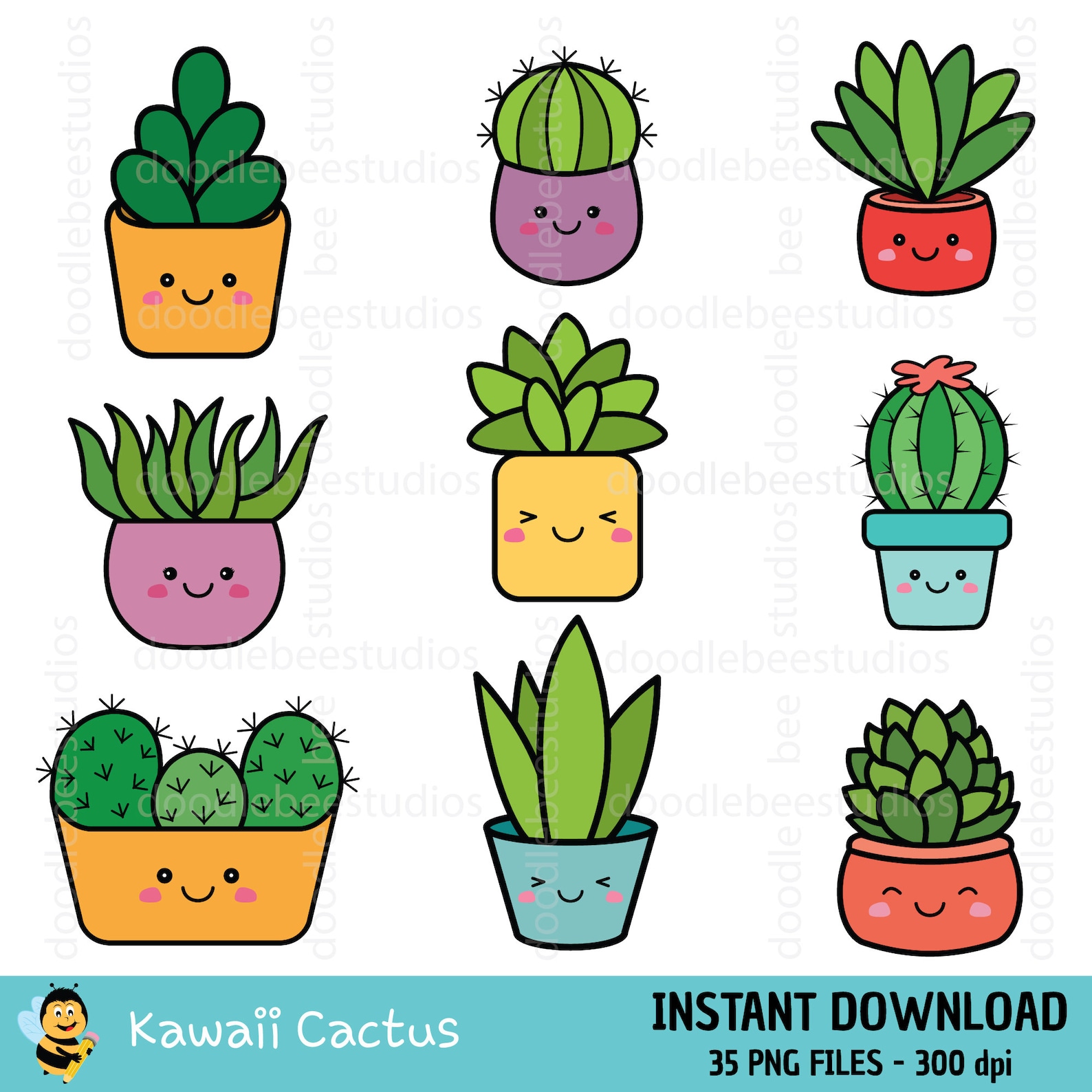 Kawaii Cactus Clipart Kawaii Plants Clipart Cute Cactus and - Etsy