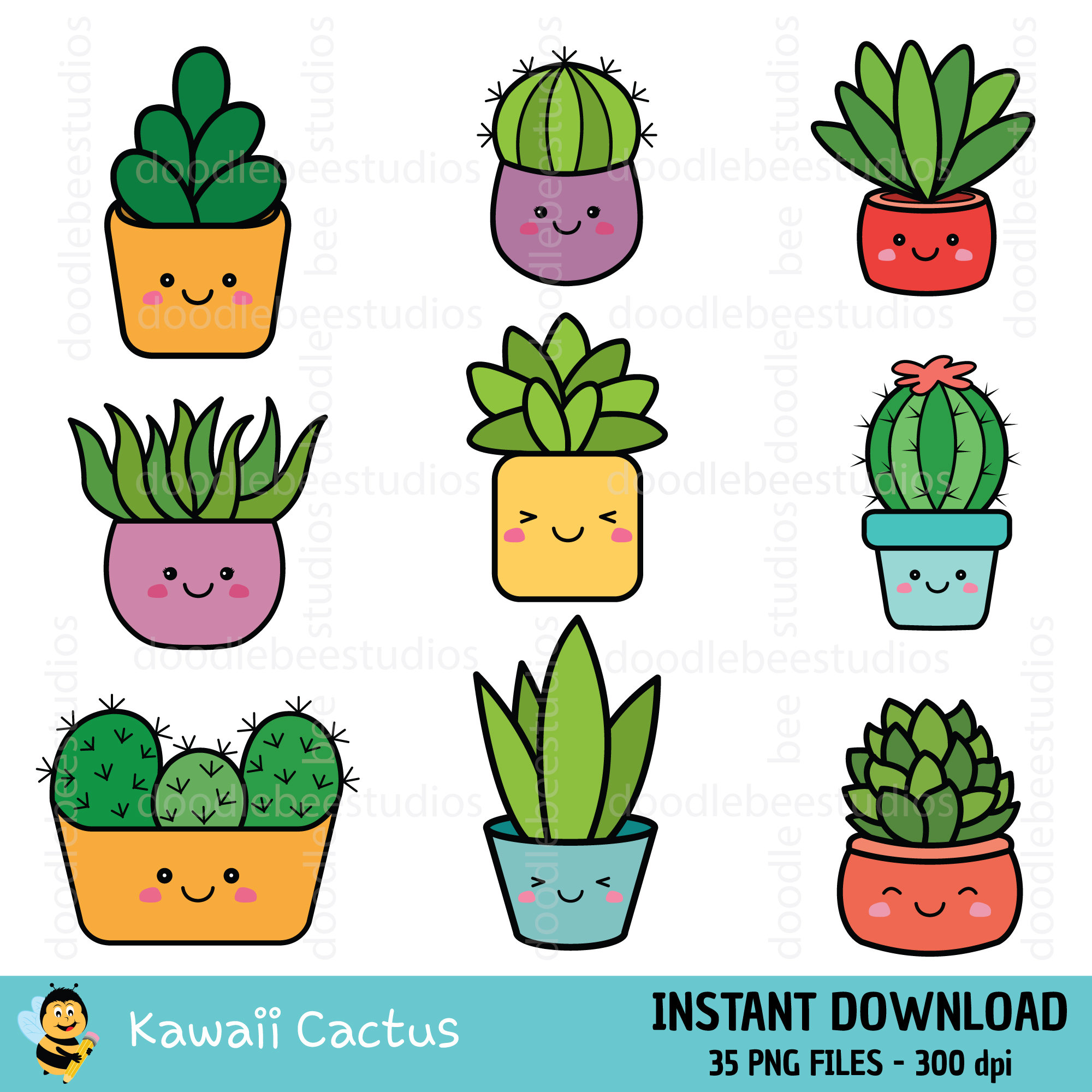 Kawaii Cactus Clipart Kawaii Plants Clipart Cute Cactus and - Etsy