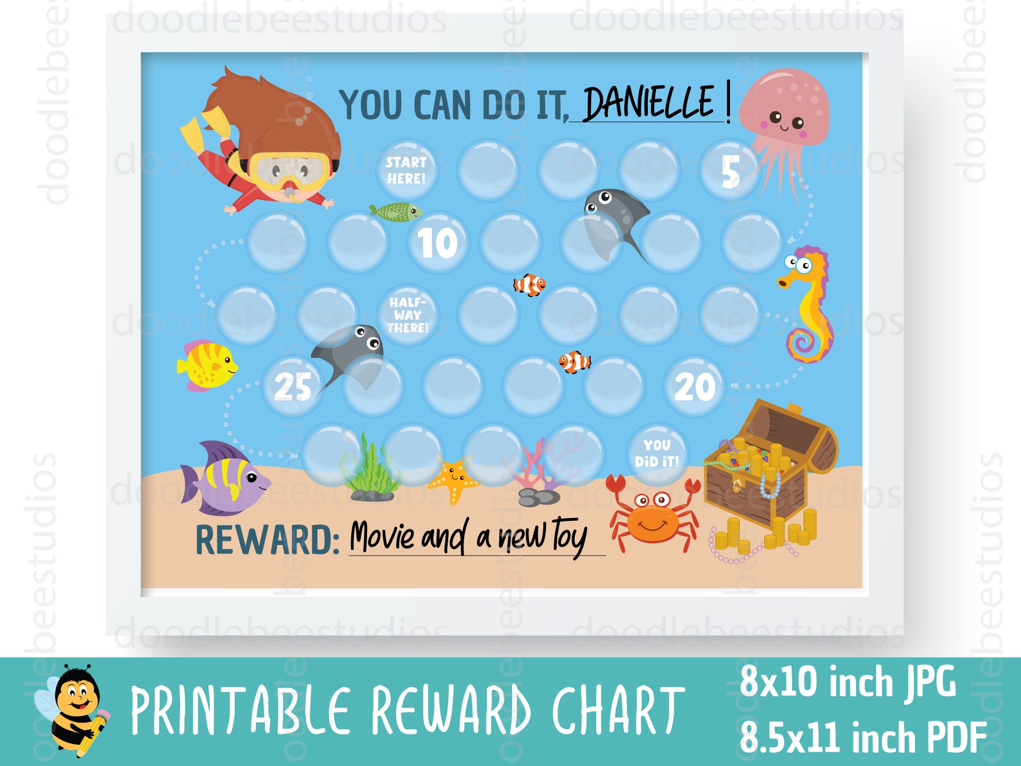 Cute Printable Under the Sea Reward Chart Sea Life Reward | Etsy