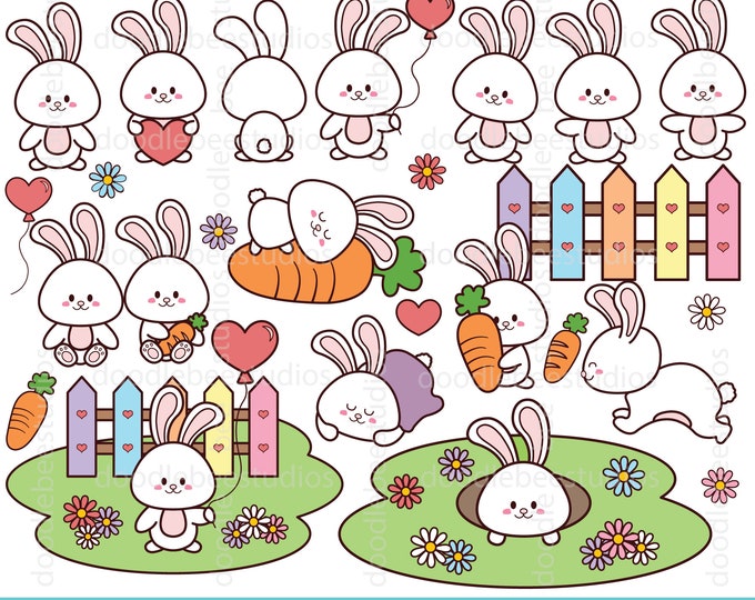 Bunny Clipart Cute Girl Clipart Easter Bunny Clipart Cute Bunny 12 Jpgs ...