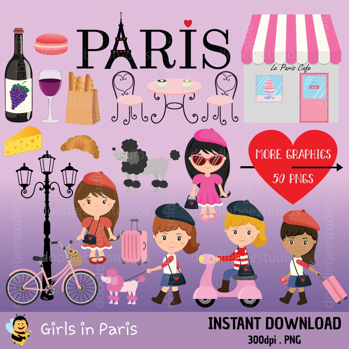 Paris Clipart Pink Paris Clip Art Travel Clipart Paris - Etsy