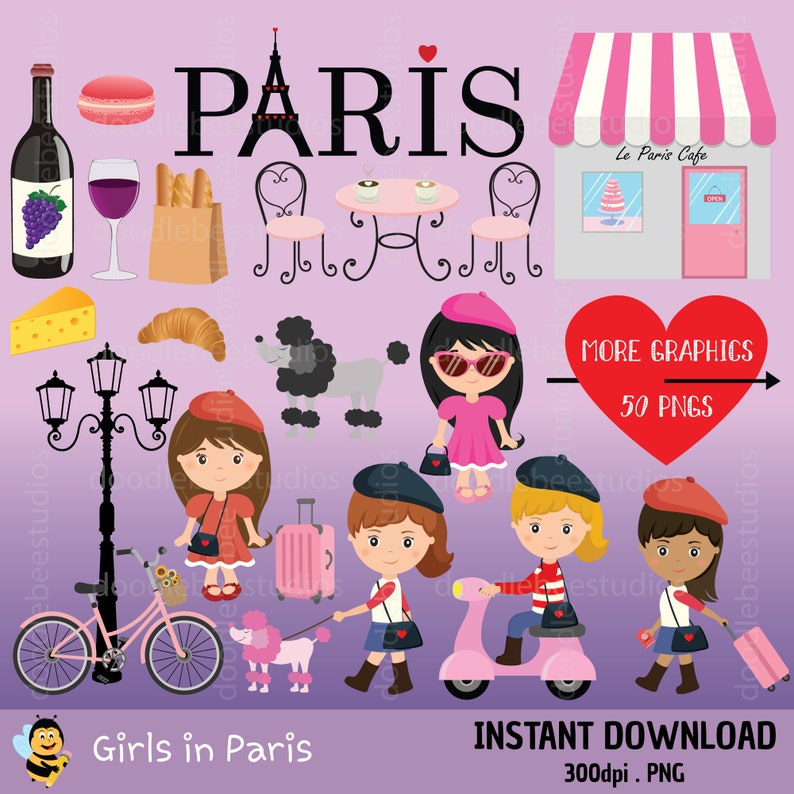 Paris Clipart, Pink Paris Clip Art, Travel Clipart, Paris Girls Clipart ...