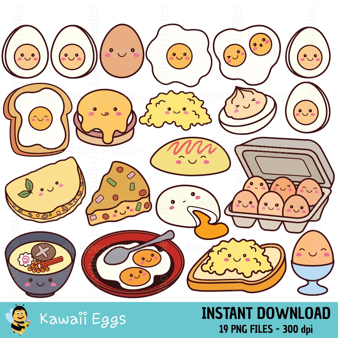 Kawaii Eggs Clipart, Cute Eggs Clipart, Cute Breakfast Food Clipart ...