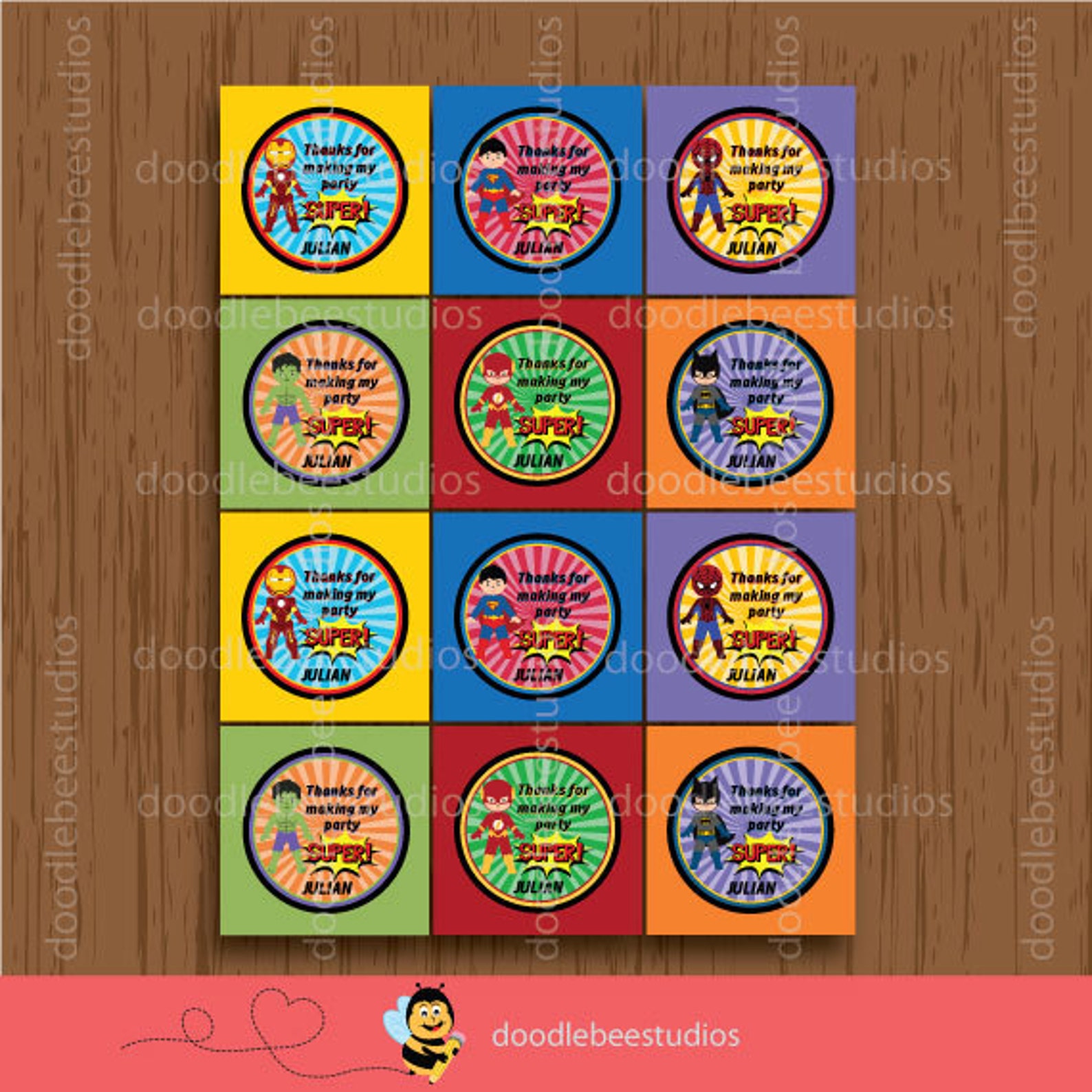 Personalized Superhero Favor Tags Printable Superhero Tags | Etsy