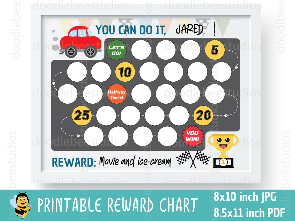 Printable Car Reward Chart Cute Car Reward Chart Cute Potty - Etsy