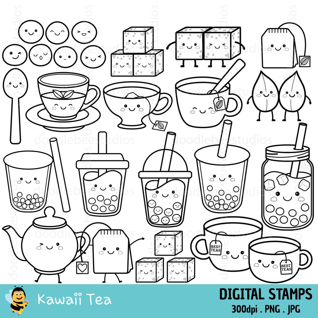 Kawaii Tea Digital Stamps, Cute Bubble Tea Digital Stamps, Kawaii Tea ...