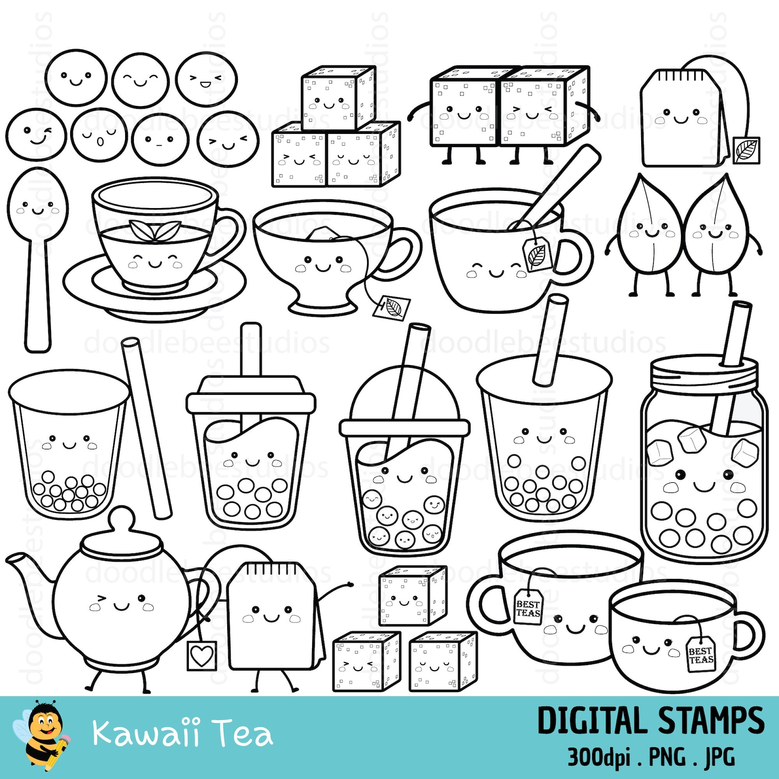 Kawaii Tea Digital Stamps Cute Bubble Tea Digital Stamps - Etsy