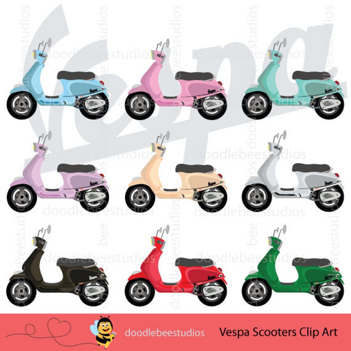 Vespa Clipart, Vespa Scooter Clip Art, Scooter Clipart, Electric ...