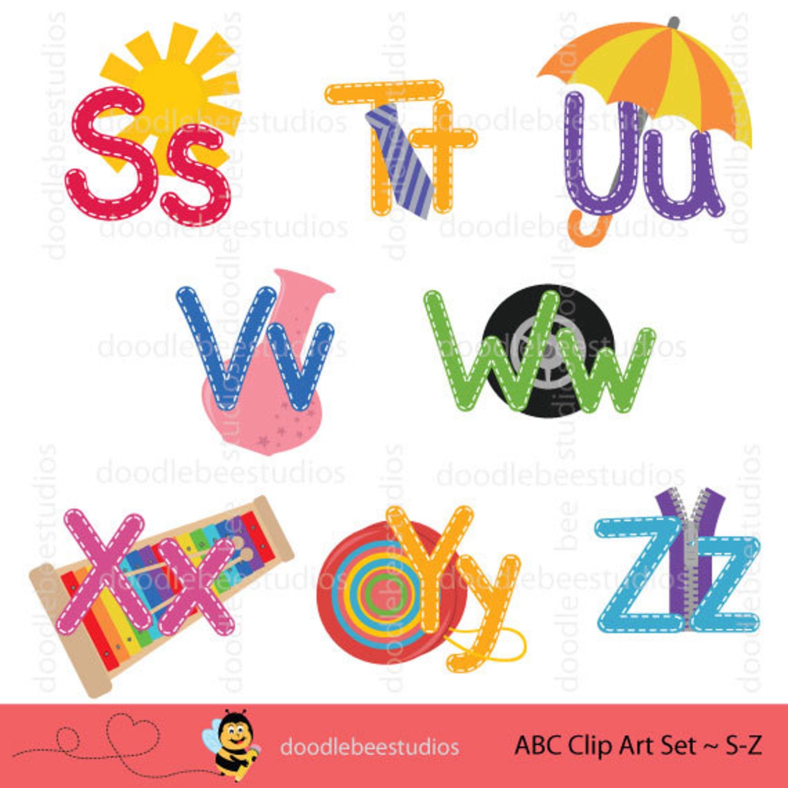 ABC Clipart Set Alphabet Clip Art ABC Clip Art Stitched | Etsy