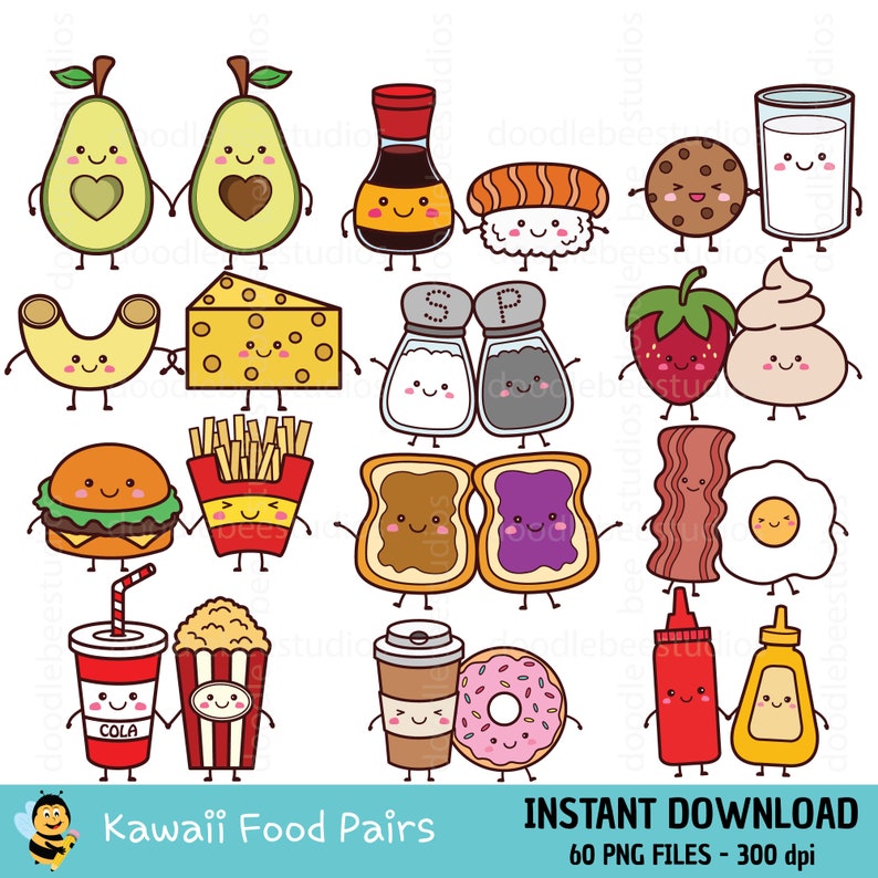 Valentine's Day Food Pairs Clipart, Valentine's Day Clipart, Perfect ...