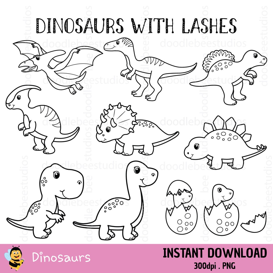 Dinosaur Digital Stamps Dinosaur Clipart Cute Dinosaurs | Etsy
