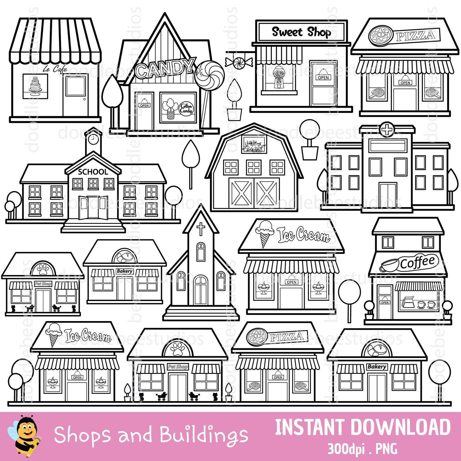 Shops Clipart Buildings Clipart Shops Digital Stamps - Etsy
