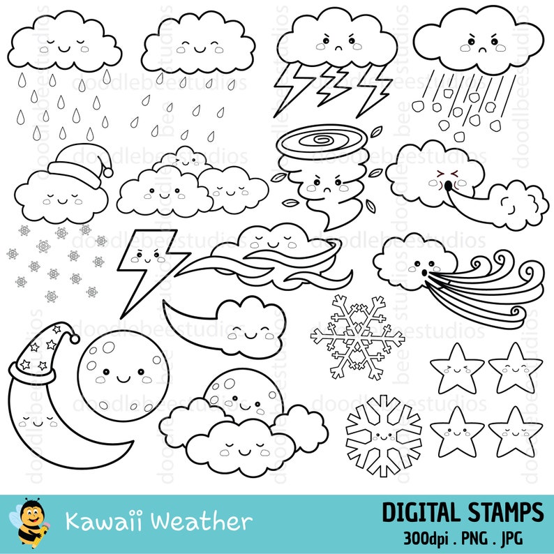 Kawaii Weather Clipart Kawaii Weather Digital Stamps Cute | Etsy