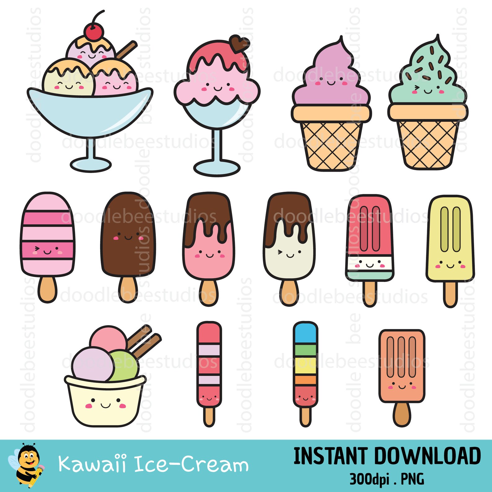 Clipart de helado Kawaii Clipart de helado Clip art de - Etsy España