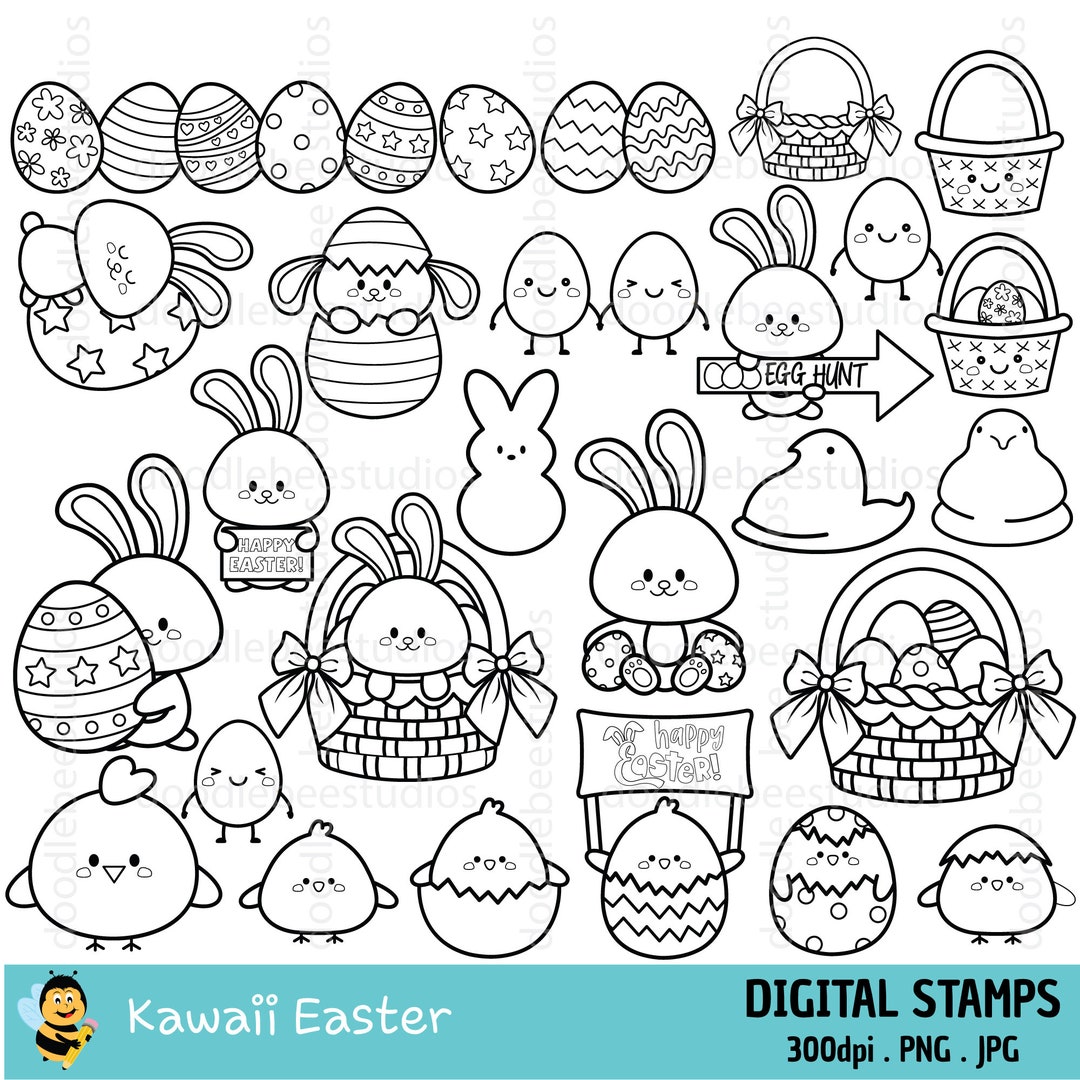 Kawaii Easter Clipart, Kawaii Bunnies and Chicks Digital Stamps, Cute ...