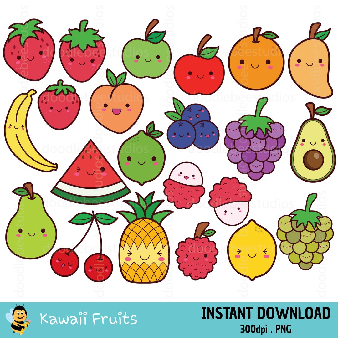 Kawaii Fruits Clipart, Kawaii Fruit Clip Art, Cute Fruits Clipart ...