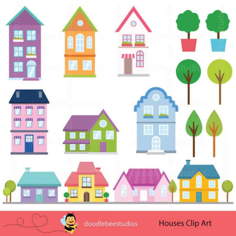 Houses Clipart Houses Clip Art Buildings Clipart Cottage - Etsy Ireland