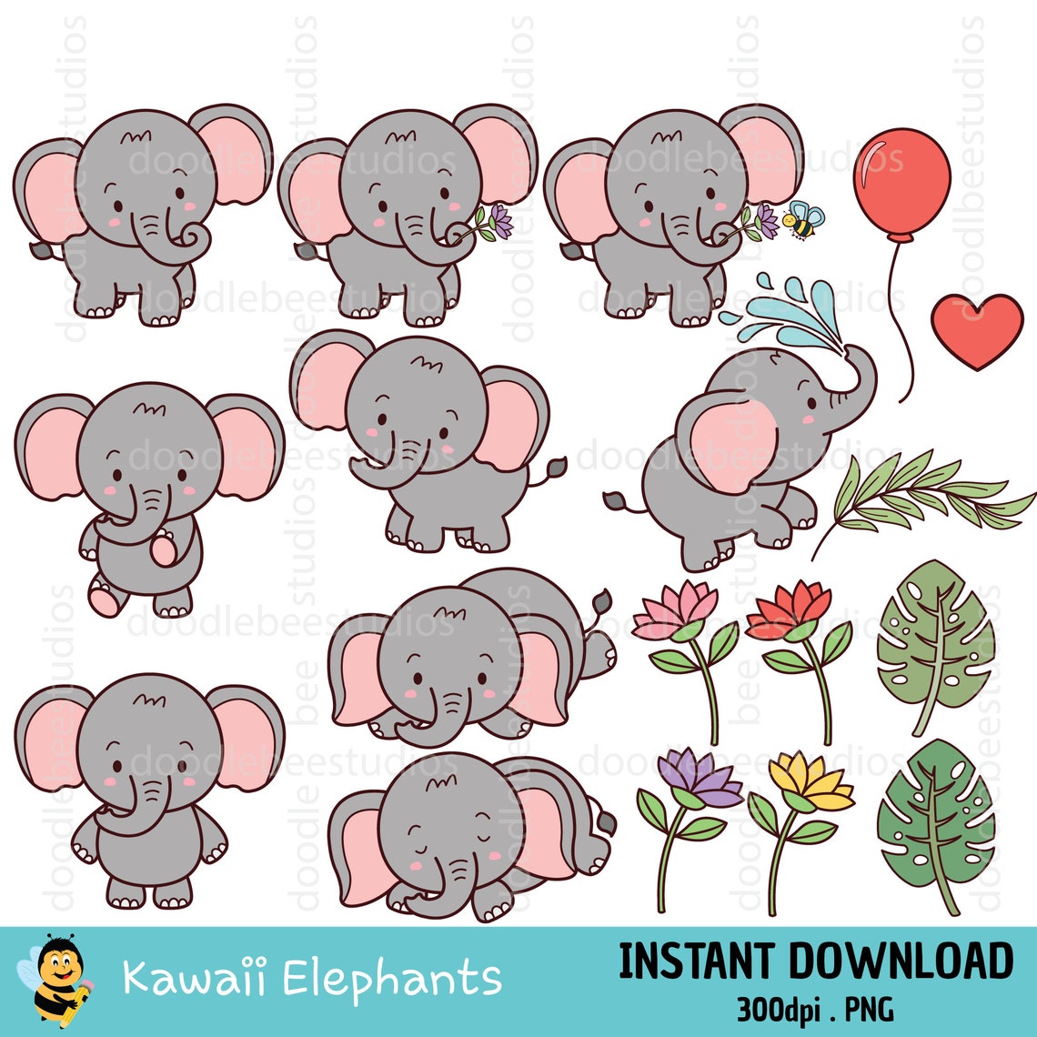 Kawaii Elephant Clipart Cute Elephant Clipart Cute Elephant - Etsy