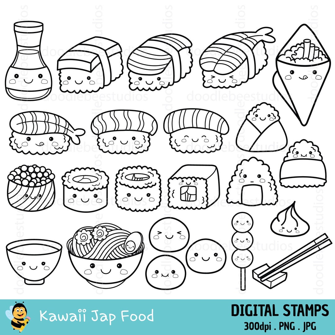 Kawaii Sushi Clipart, Kawaii Sushi Clipart, Cute Sushi Digital Stamps ...