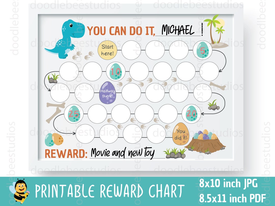 Dinosaur Reward Chart, Cute Printable Reward Chart, Kids Responsibility ...