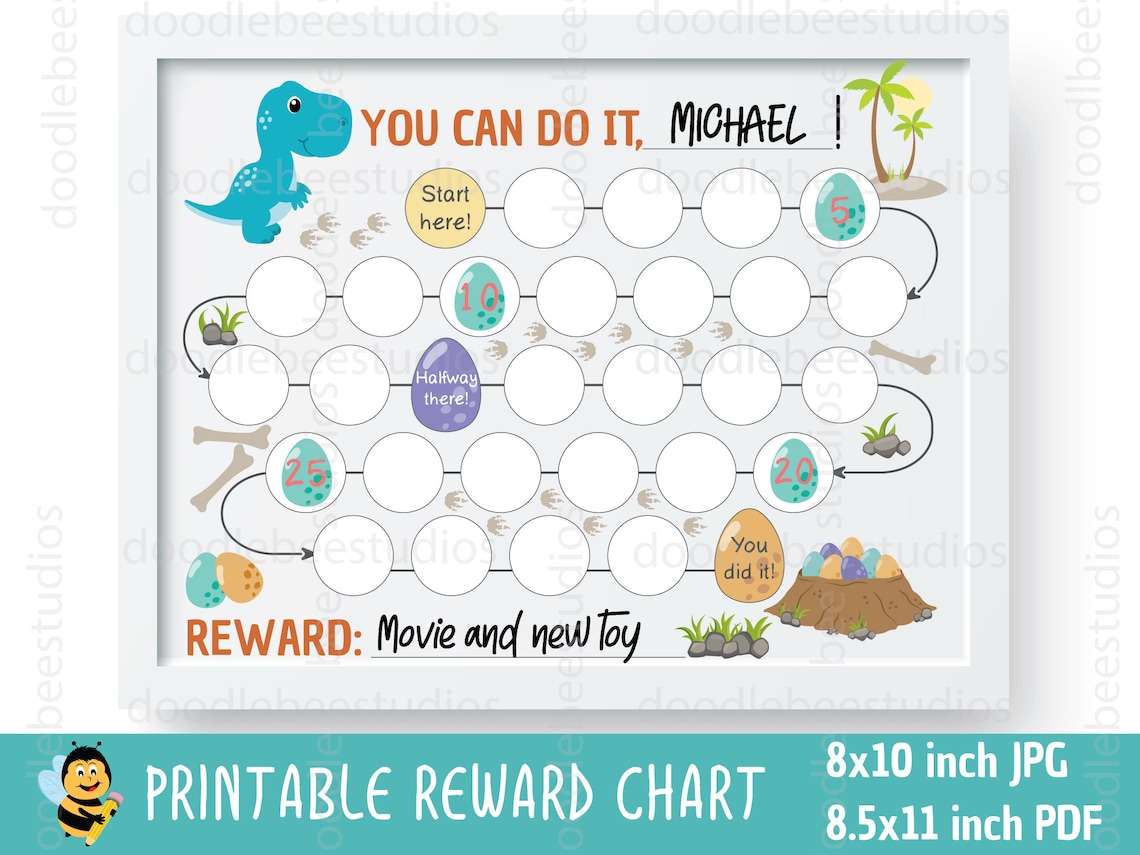 Dinosaur Reward Chart Cute Printable Reward Chart Kids - Etsy