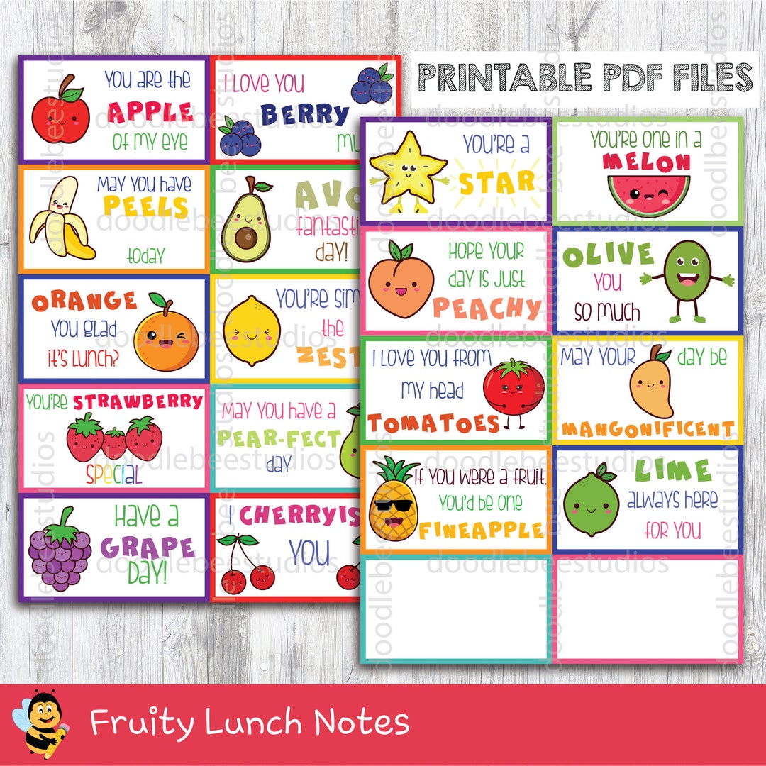 Fruity Lunch Box Notes, Printable Lunchbox Cards, School Lunchbox Notes ...
