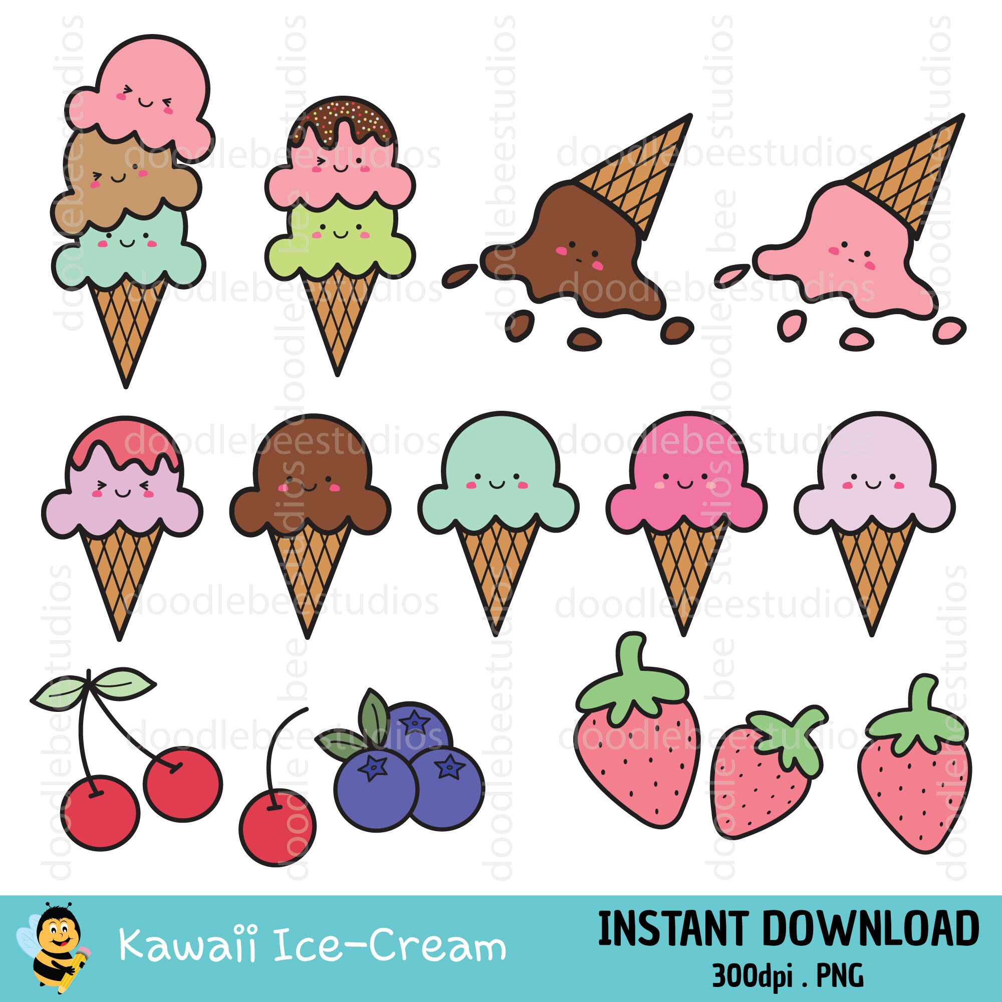Clipart de helado Kawaii Clipart de helado Clip art de - Etsy México