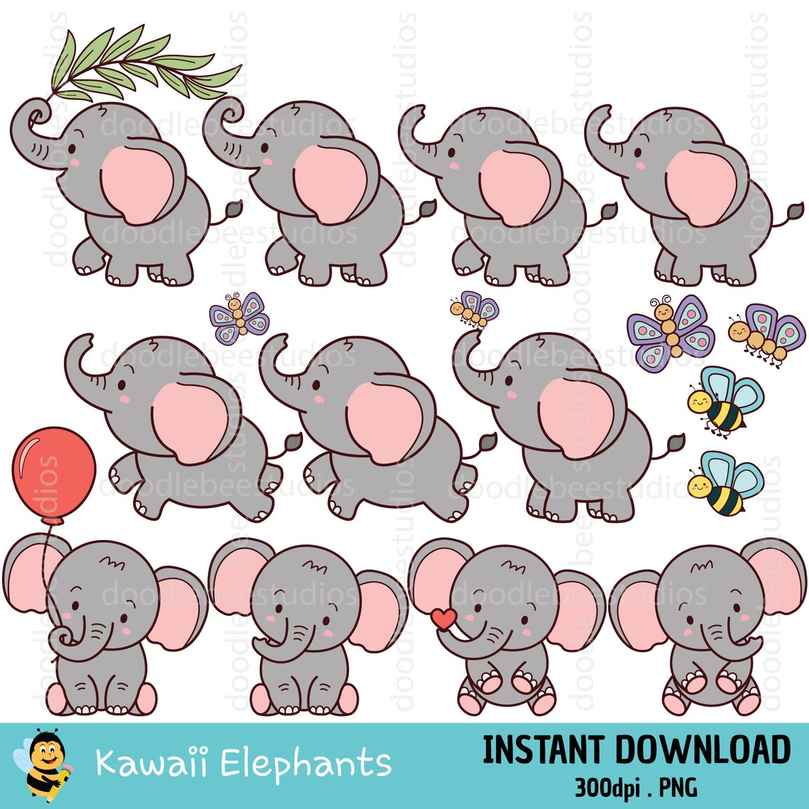 Kawaii Elephant Clipart Cute Elephant Clipart Cute Elephant - Etsy
