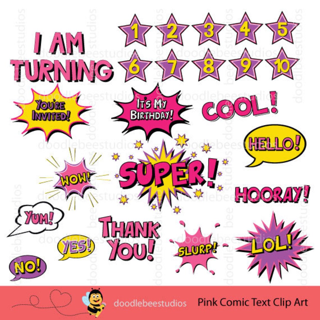 Pink Superhero Text Clipart, Birthday Clip Art, Digital Words,digital ...