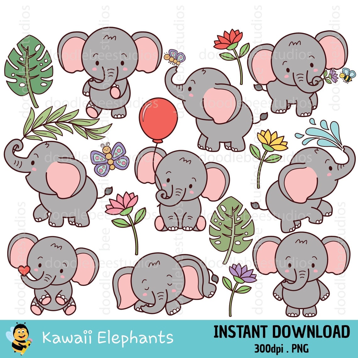 Kawaii Elephant Clipart Cute Elephant Clipart Cute Elephant - Etsy