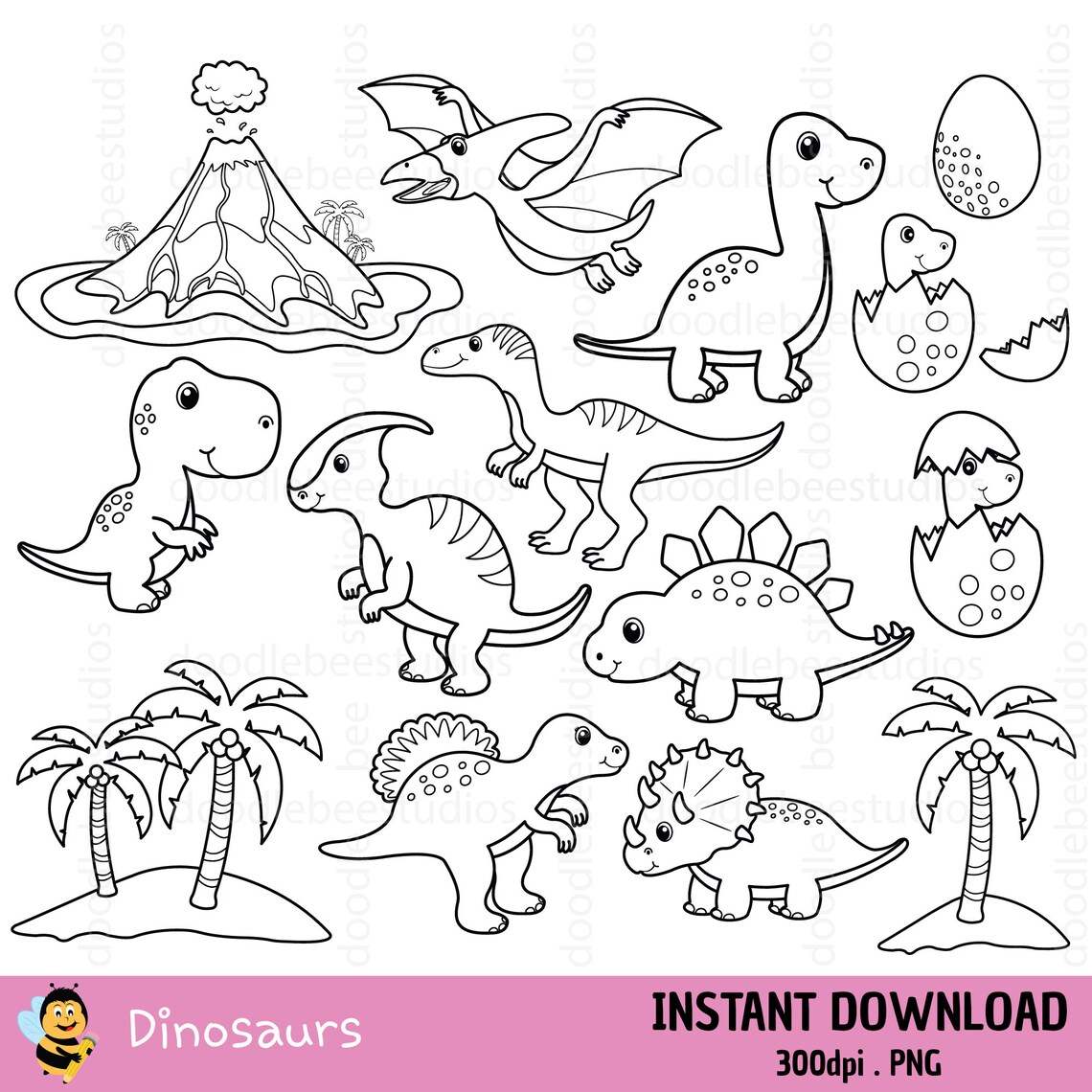 Dinosaur Digital Stamps Dinosaur Clipart Cute Dinosaurs | Etsy