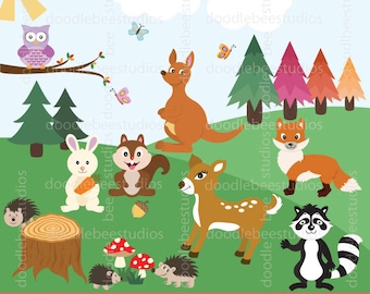 Forest Friends Clipart Images Cute Woodland Animal Portraits - Etsy