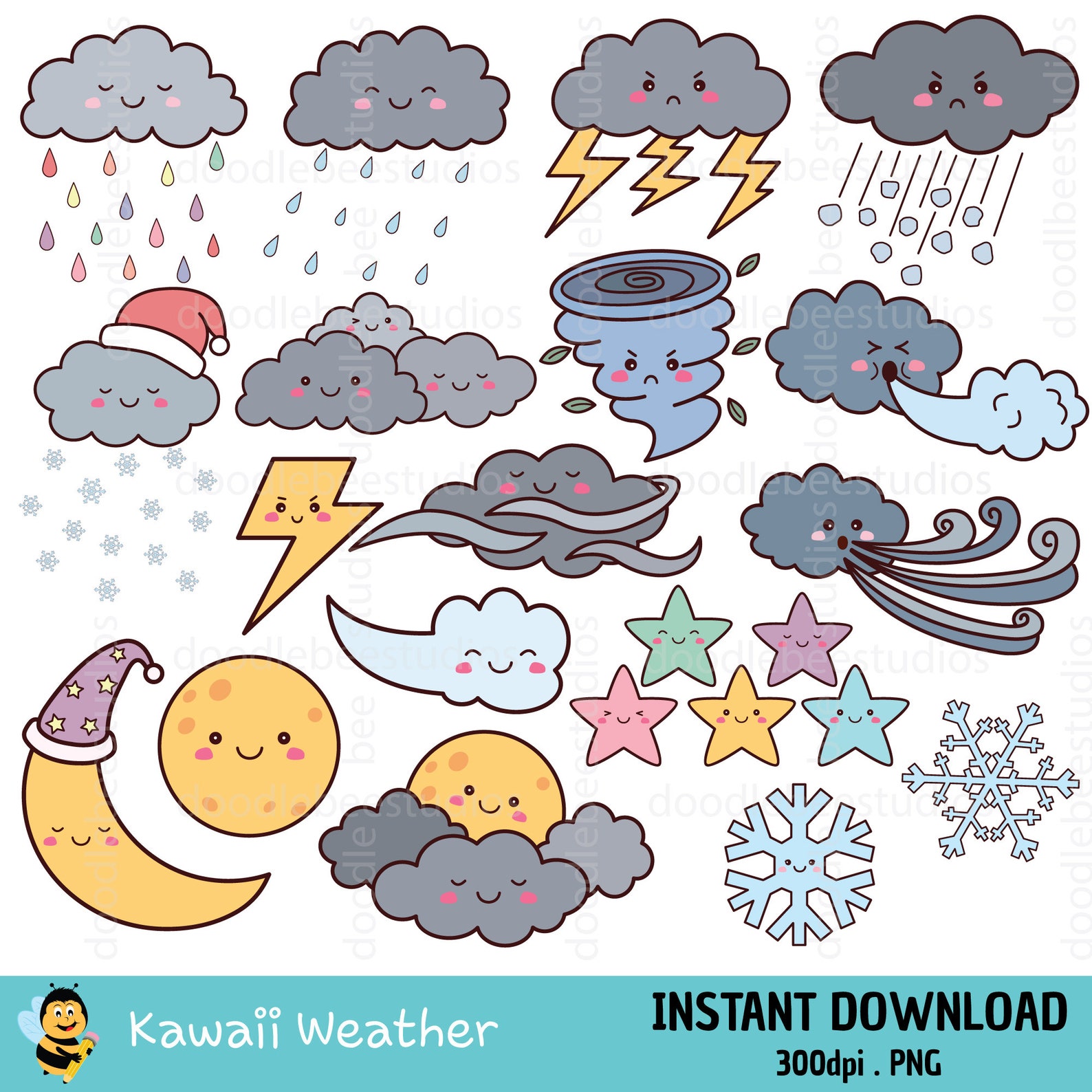 Kawaii Weather Clipart Cute Weather Clipart Kawaii Rainbow - Etsy UK