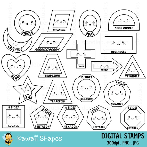 Kawaii Shapes Clipart Kawaii Shapes Digital Stamps Cute - Etsy