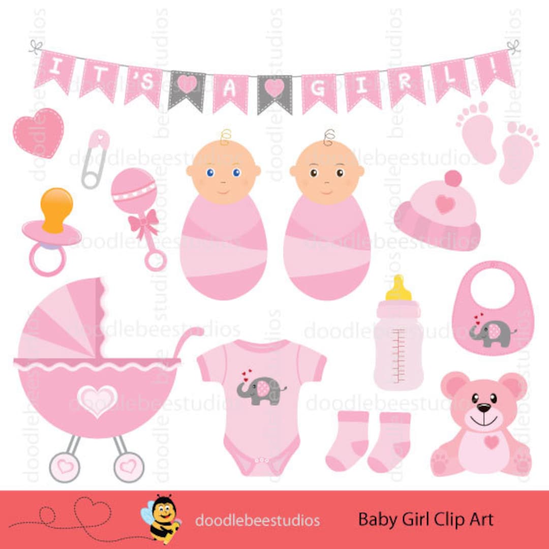 Baby Girl Clip Art Set, Baby Things Clip Art, Baby Girl Digital, Baby ...