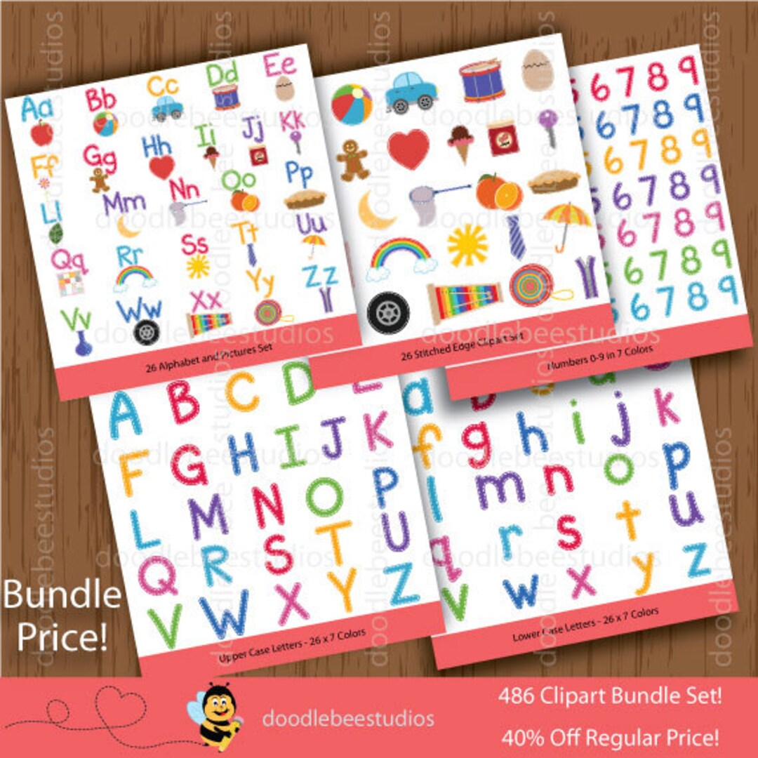 40% OFF! Alphabet Clipart Bundle Set, Numbers Clip Art, Stitched ABC ...