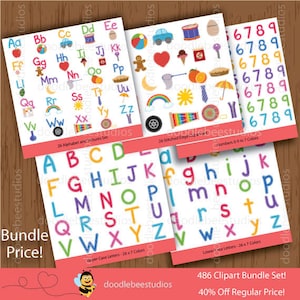 40% OFF! Alphabet Clipart Bundle Set, Numbers Clip Art, Stitched ABC ...