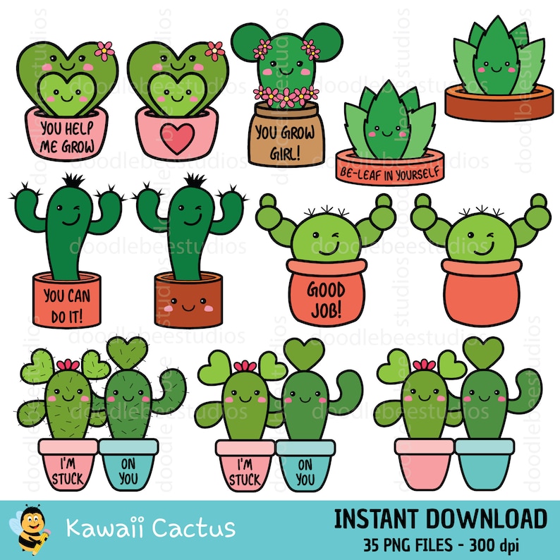 Kawaii Cactus Clipart Kawaii Plants Clipart Cute Cactus and - Etsy