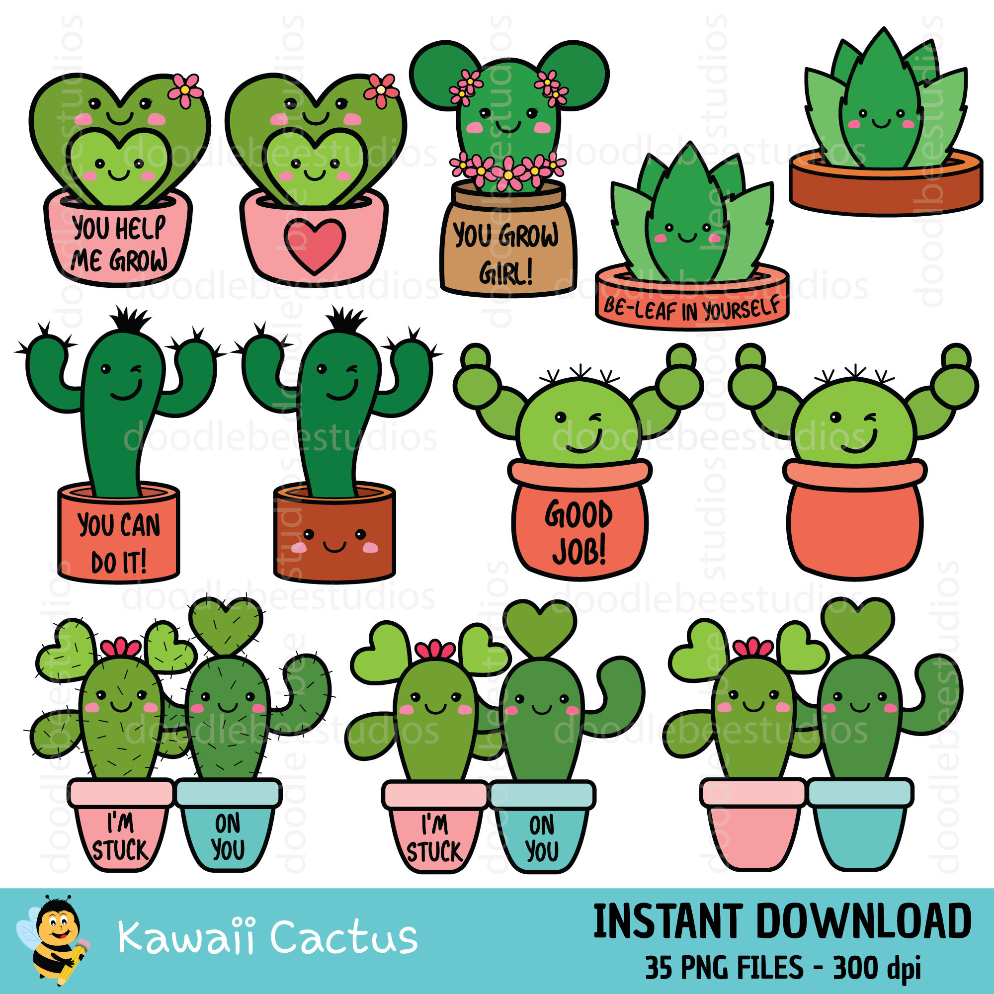 Kawaii Cactus Clipart Kawaii Plants Clipart Cute Cactus and - Etsy