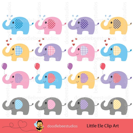 Colorful Elephants Clipart