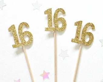 12 Gold Glitter 60th Birthday Cupcake Toppers Birthday Cake | Etsy